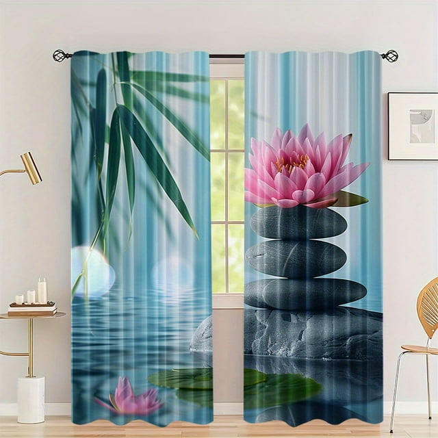 2-Piece Set Plum Blossom Ink Painting Curtains Semi-Blackout Privacy ...