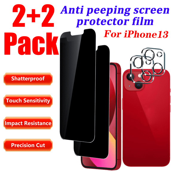 2-Piece Set Of Privacy Tempered Glass Screen Protector For iPhone 13（6. ...