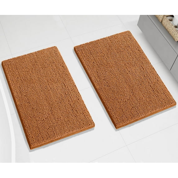 2 Piece Set Pumpkin Orange Soft Cozy Plush Chenille Bath Mat Bathroom ...