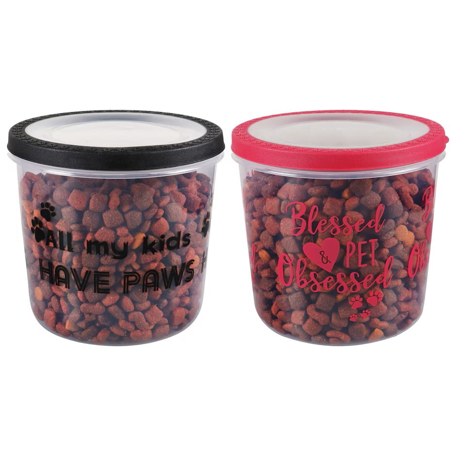 2 Piece Set Round Pet Food Storage Containers - Durable Plastic ...