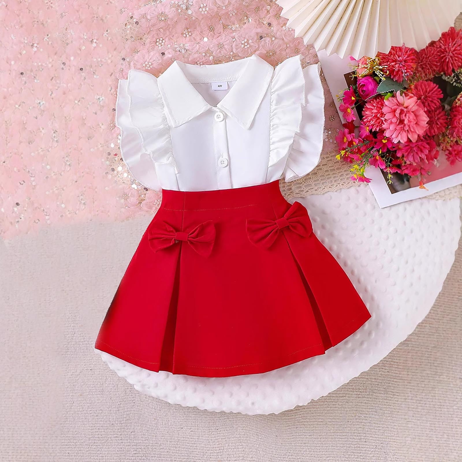 2 Piece Set Summer Boho 2-7years Girls'Fashion Solid Color Collar Lace ...