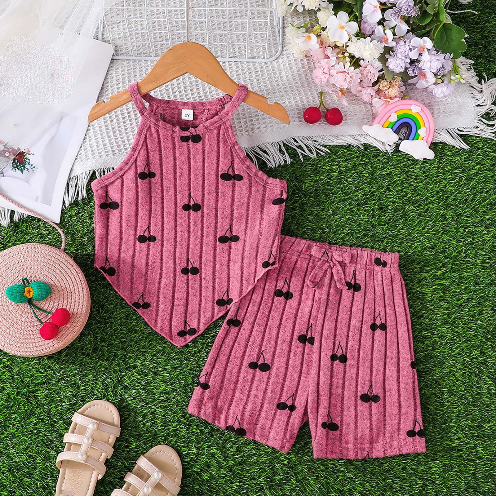 2 Piece Set Summer Fashionable Cute Pattern Sleeveless Camisole Top ...