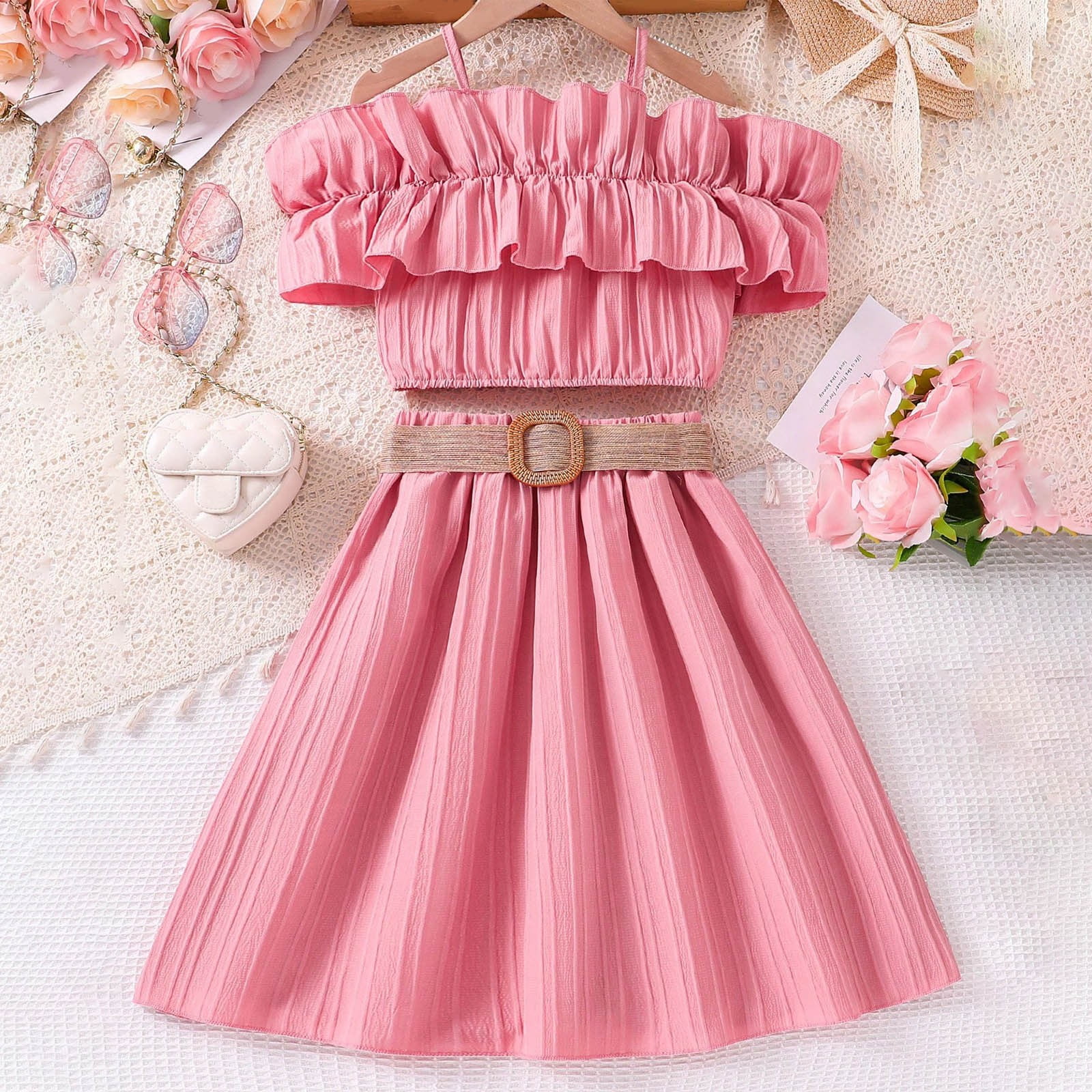 2 Piece Set Summer Lounge Girls'Chiffon Dress Summer One Shoulder ...