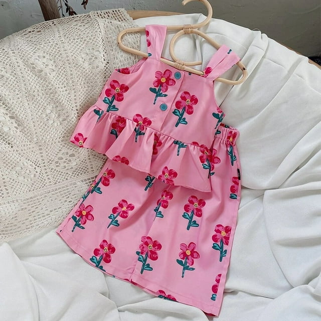 2 Piece Set Todder Kids Baby Girls Clothes Set Flower Top Vest Pants Set Cute Sweet Floral Beach ...