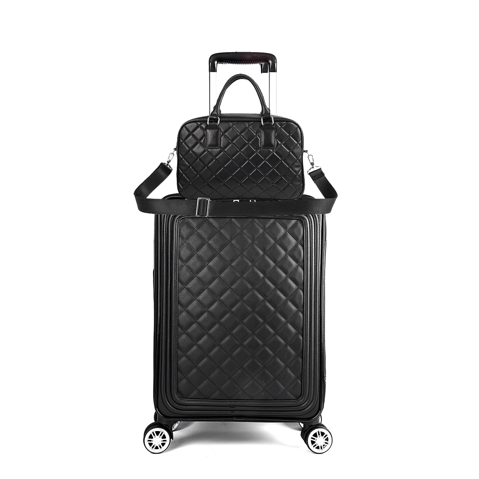 2 Piece Set Travel PU Leather Softside Carry on Luggage Double Spinner ...