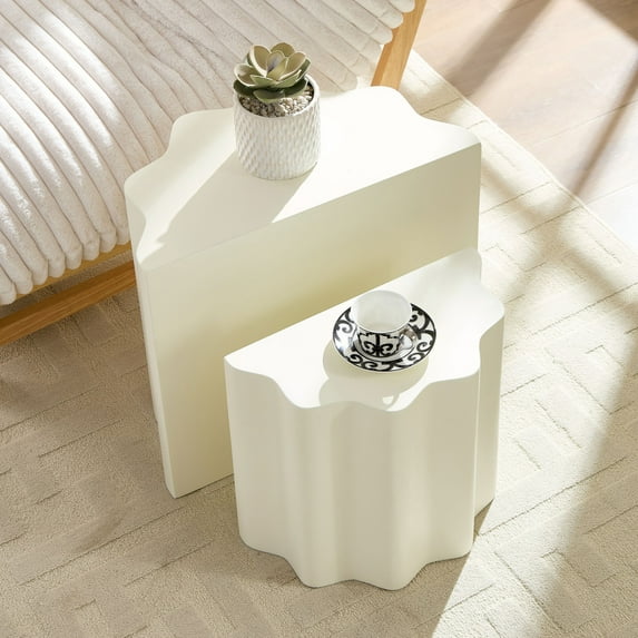2-Piece Set Wavy Edge Fiberglass Side Tables, Modern End Tables for ...
