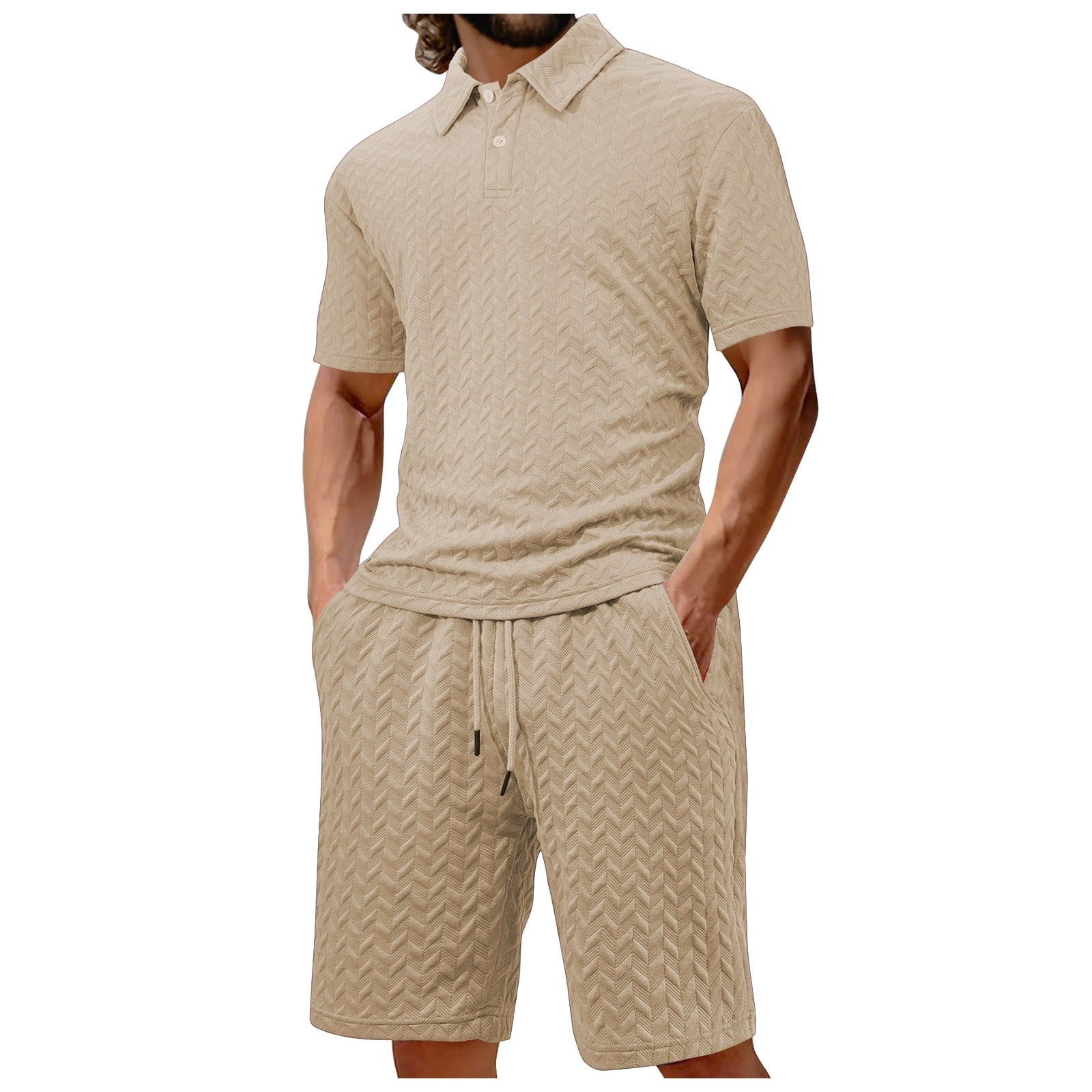 2 Piece Set for Men Linen Vintage Shirts and Shorts Set Slim Fit Two ...