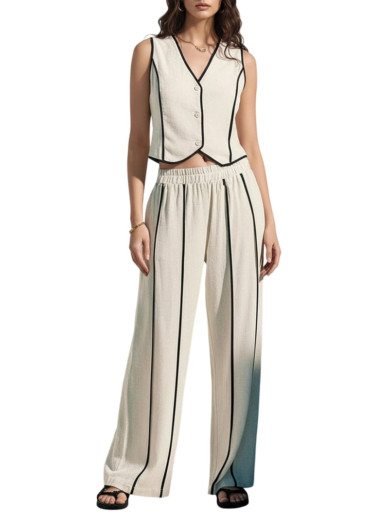 2 Piece Set for Women Vest Top and Pants Suit Business Casual Clothing ...