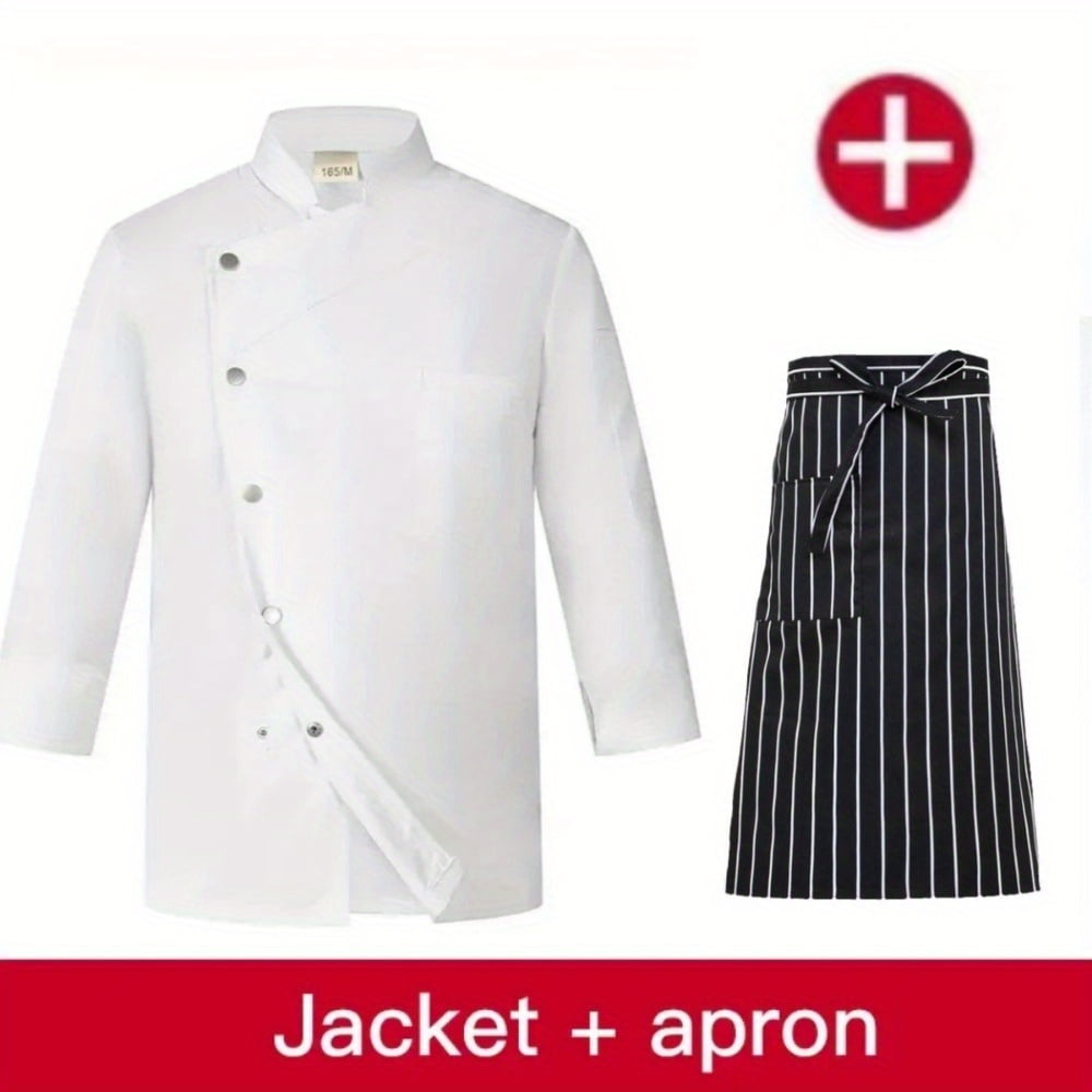 2 Piece Set of Chef T-Shirt Apron Baker Work Uniform Waiter Restaurant ...