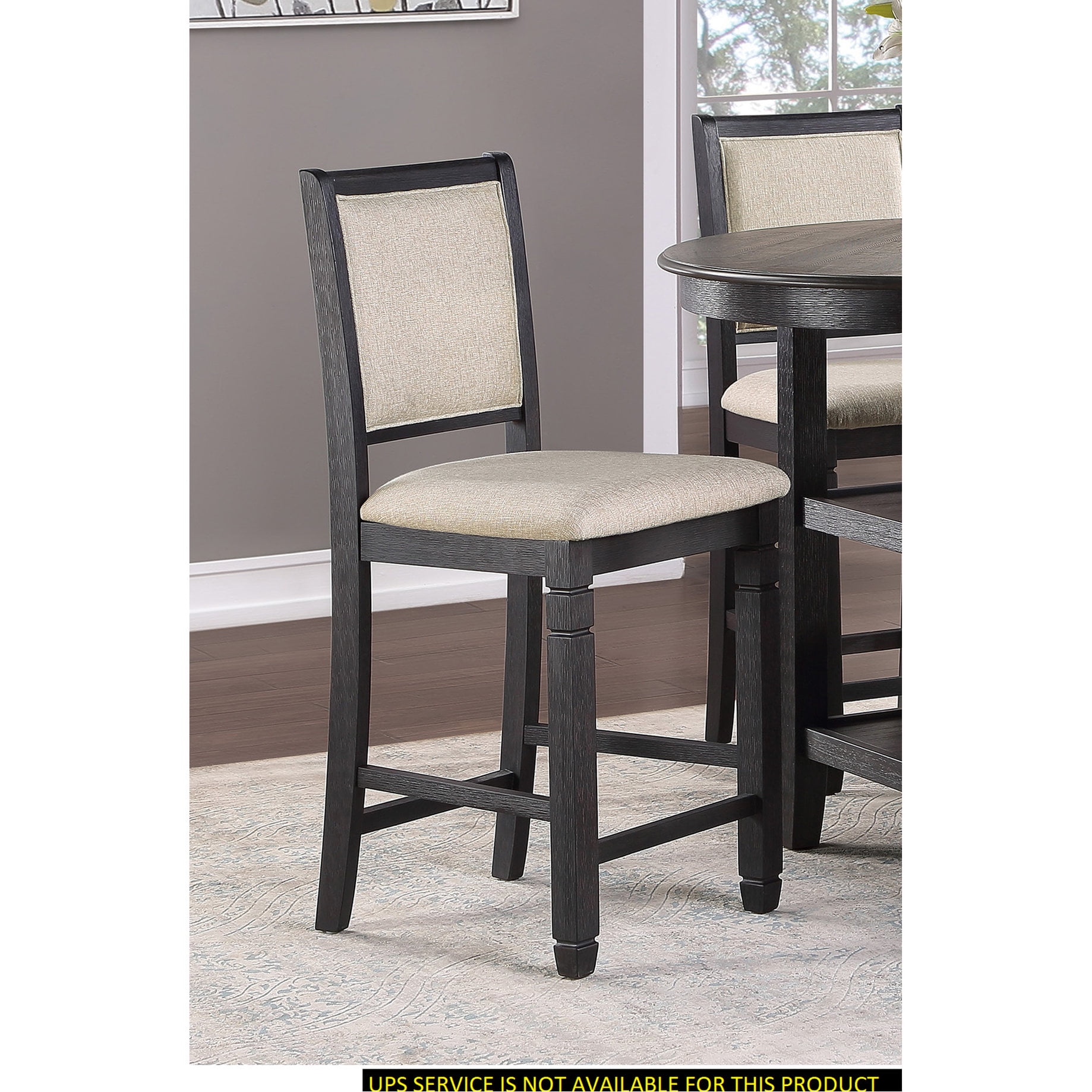 2-Piece Set of Counter Height Dining Chairs | Black Finish Wood Frame ...