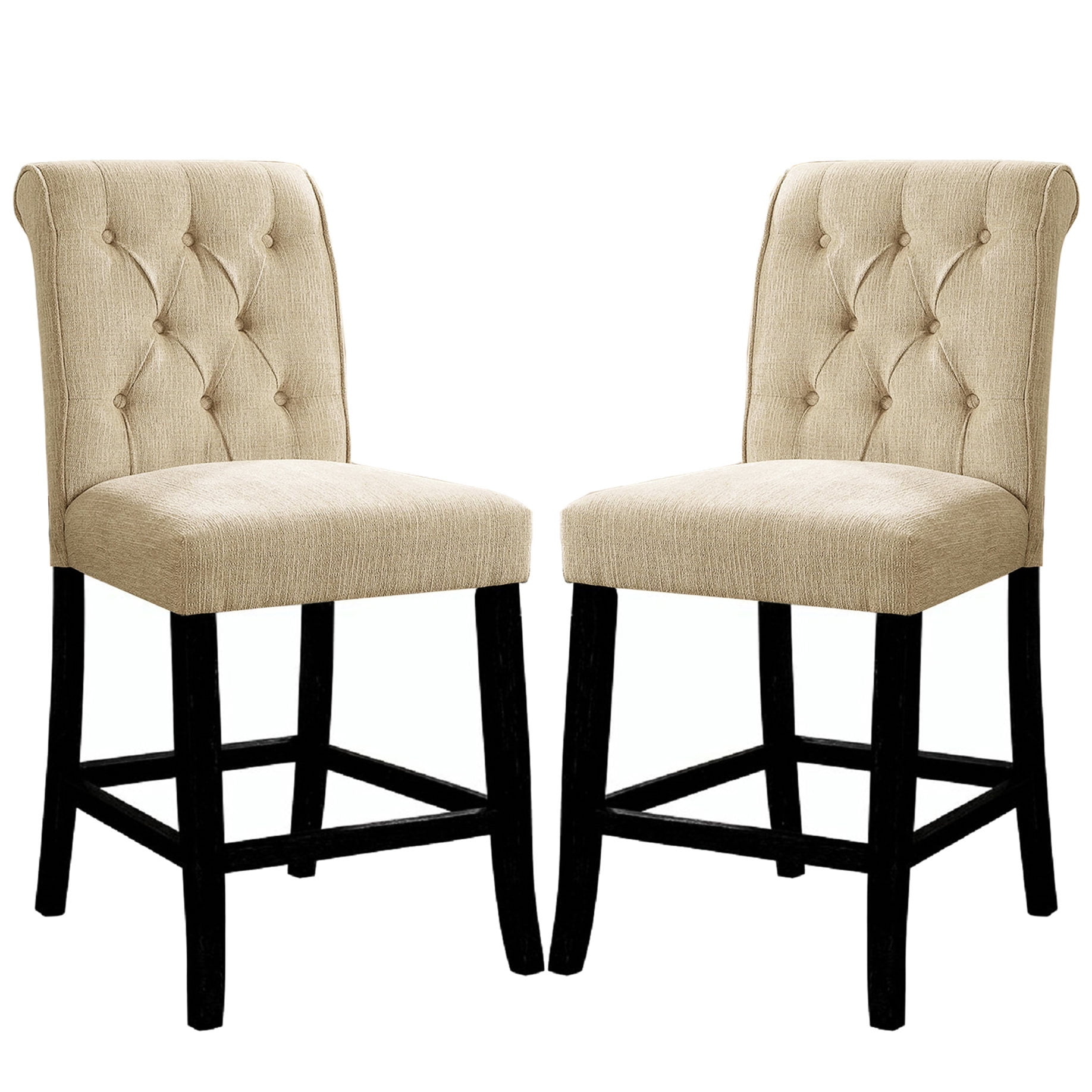 2-Piece Set of Counter Height Dining Chairs | Padded Beige Linen-Like ...