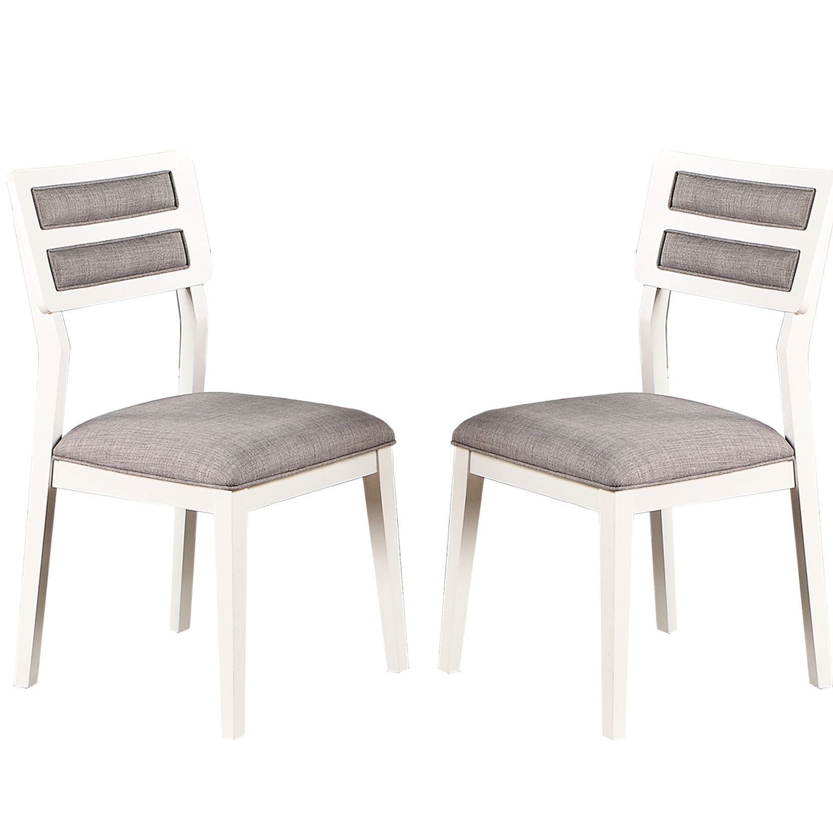2-Piece Set of Grey Fabric Upholstered Rectangular Dining Chairs with ...