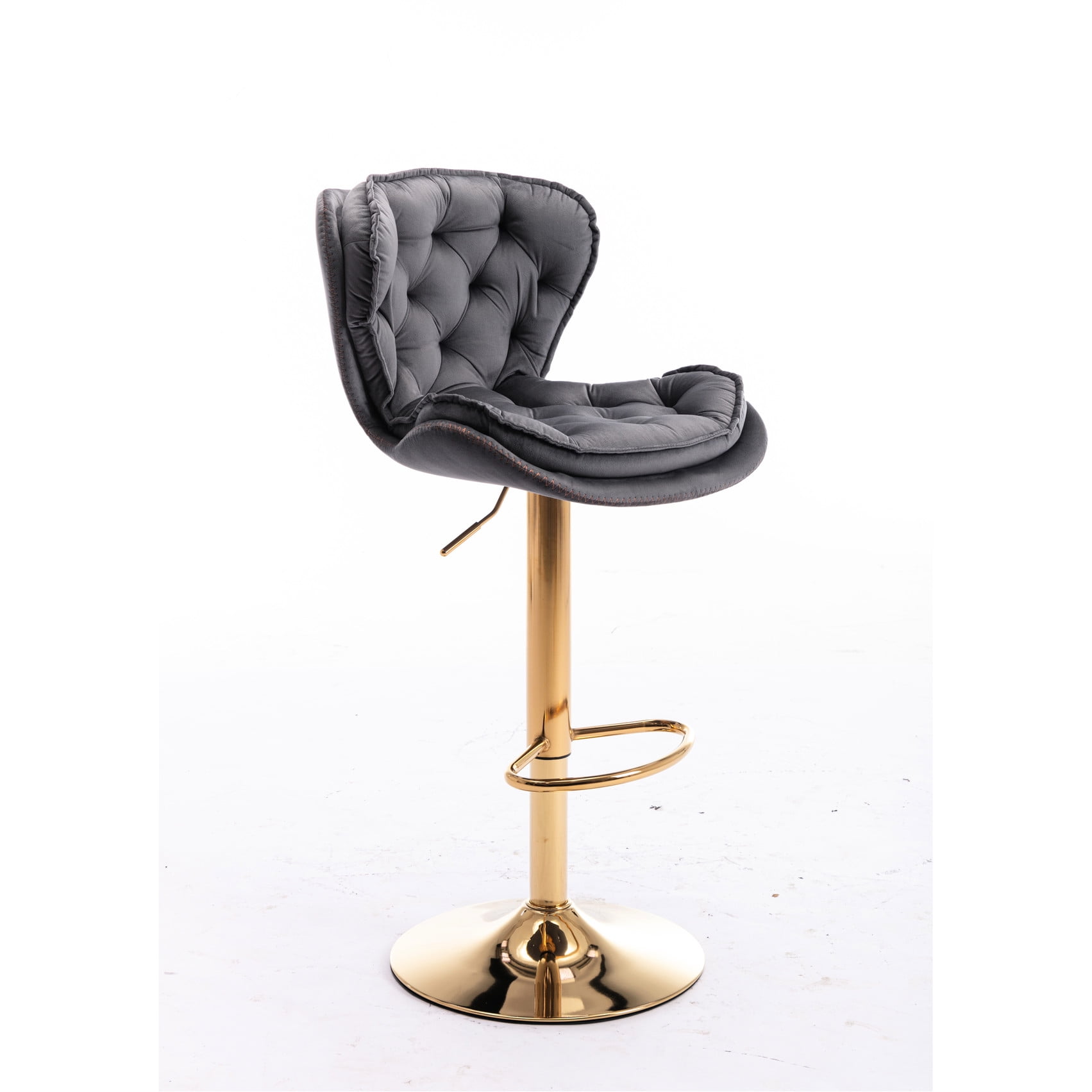 2-Piece Set of Height-Adjustable Bar Stools / Grey Velvet Stools for ...