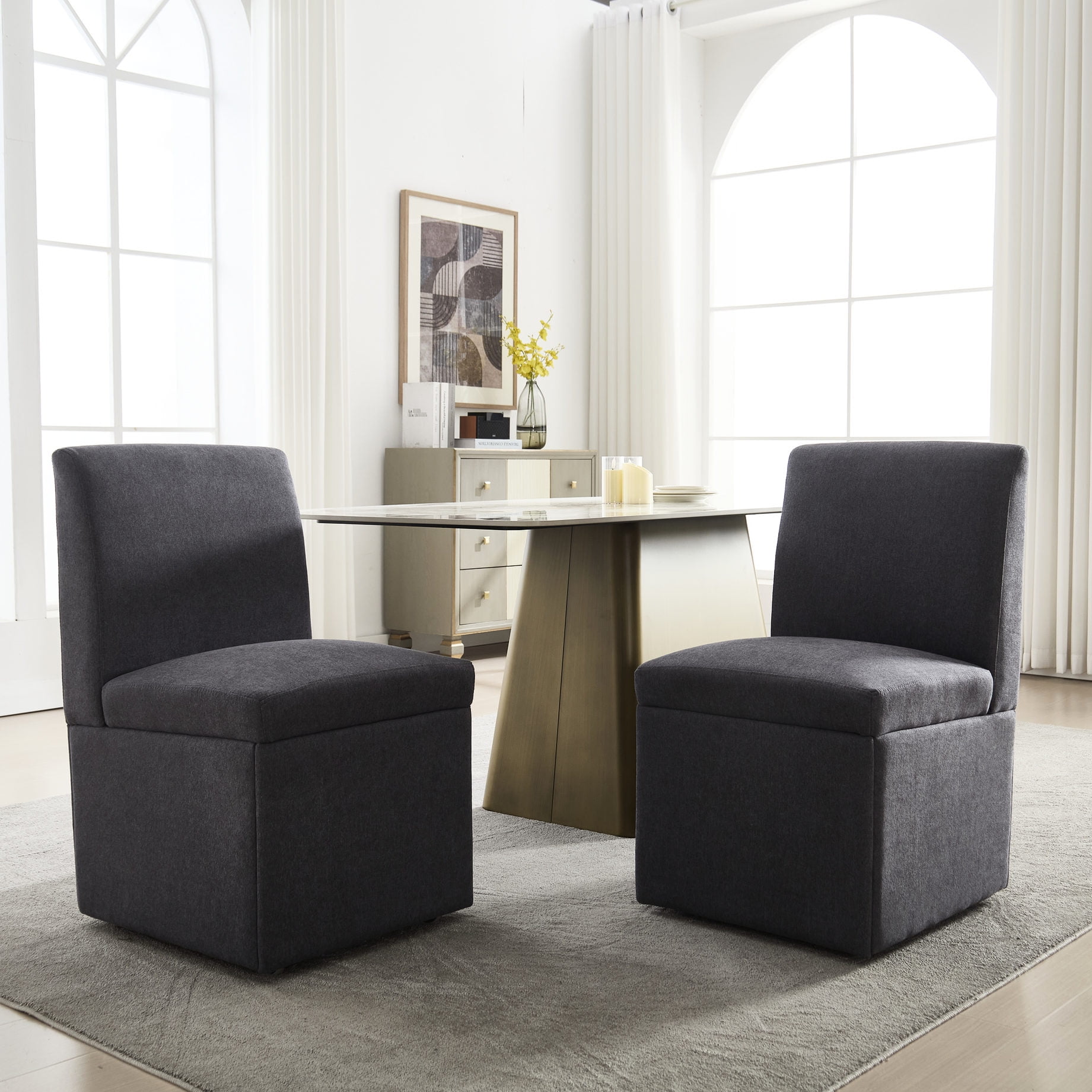 2-Piece Set of Rolling Dining Chairs, Hidden Storage, Easy to Move ...