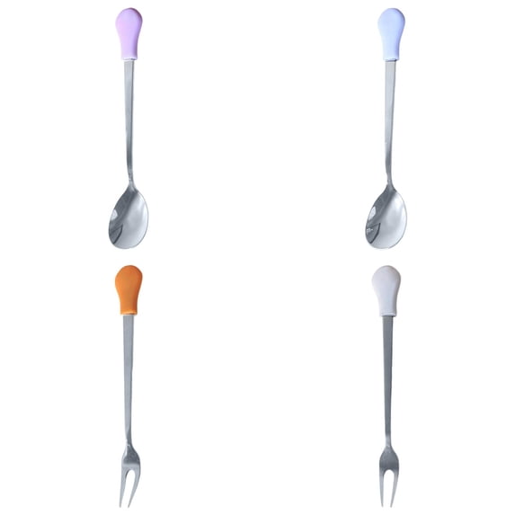 2 Piece Set of Stainless Steel Spoon and Fork with Adorable Silicone ...
