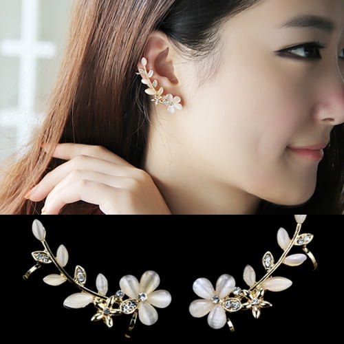 2-Piece Set of Women's Crystal Rhinestone Flower Cuff Ear Bone Clips ...