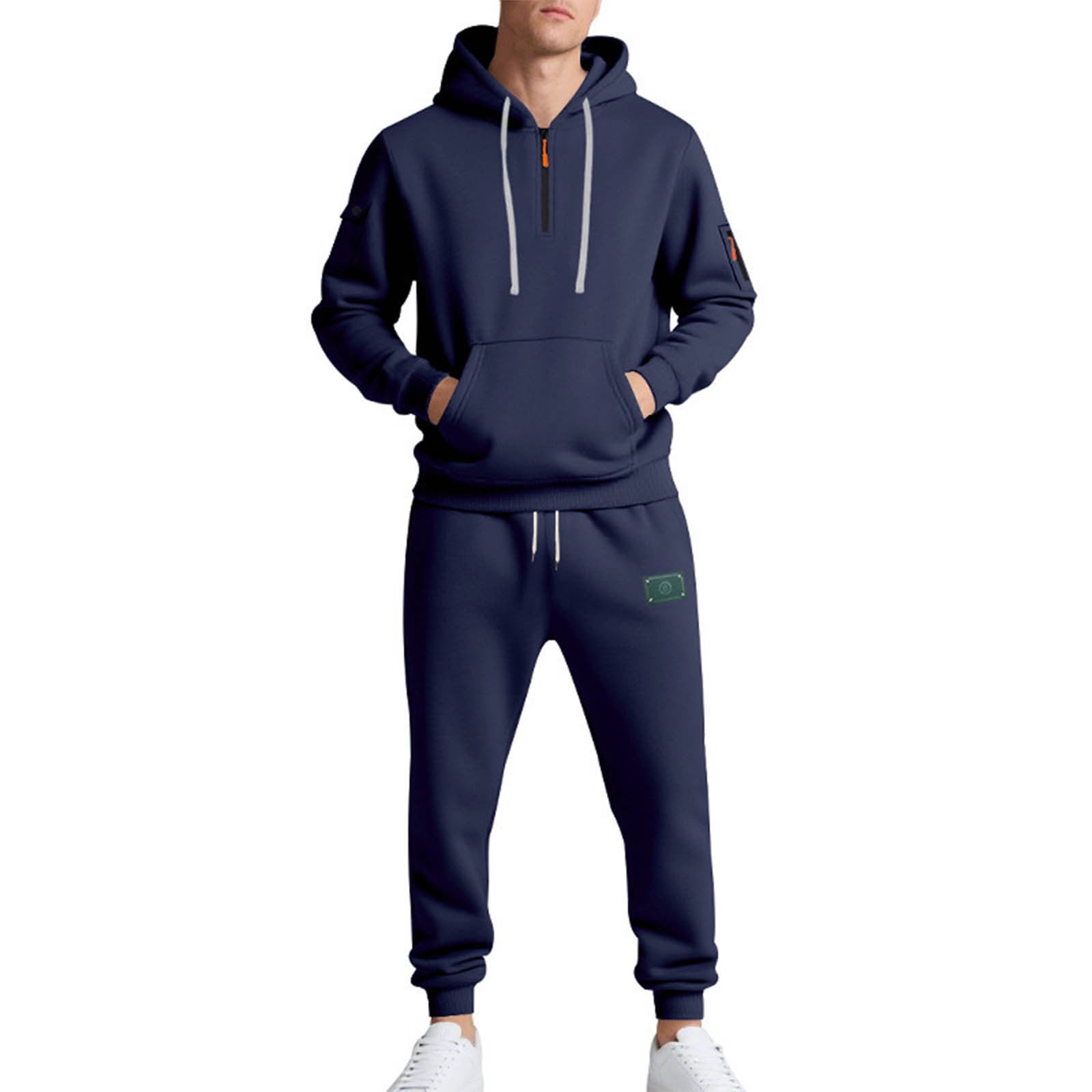 2 Piece Sets For Men Hooded Half Zip Drawstring Sweatshirts Drawstring ...
