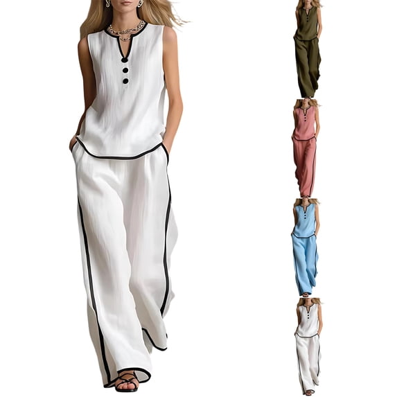2 Piece Sets For Women Dressy Casual Contrast Trim Matching Lounge Set ...