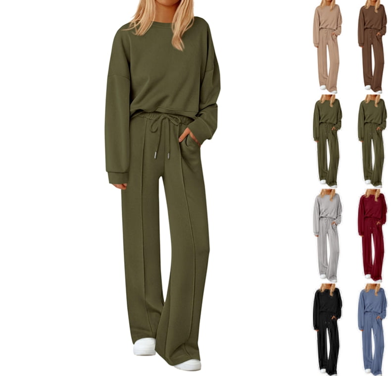 2 Piece Sets For Women Fall Trendy Long Sleeve Sweatshirt Wide Leg ...