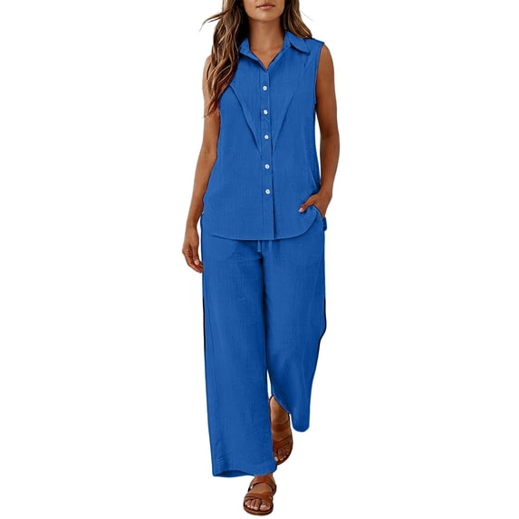 2 Piece Sets For Women,Round Neck Sleeveless Tank Crop Top Wide Leg ...