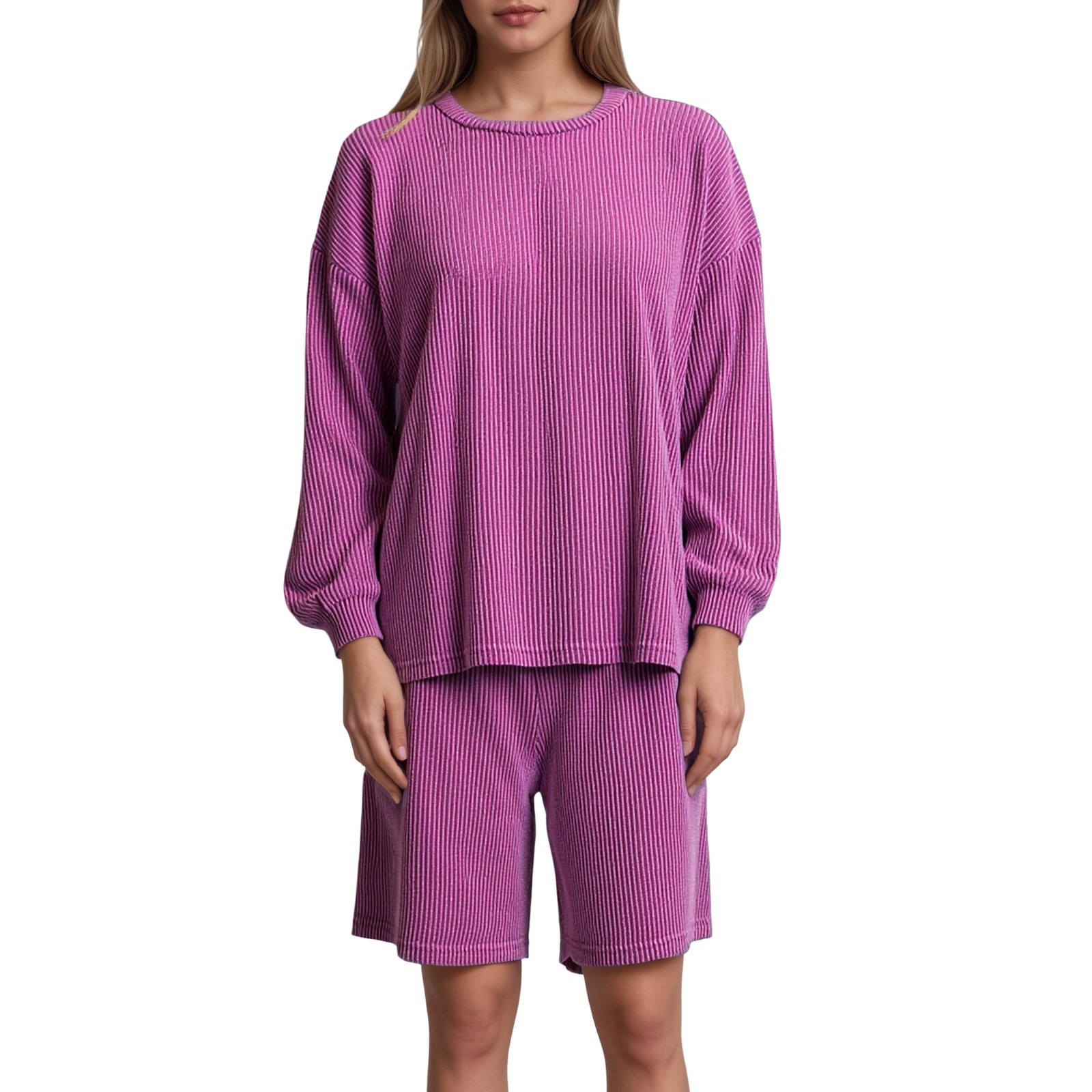 2 Piece Sets For Women Summer Women's Ribbed Knit Long Sleeve Top and ...
