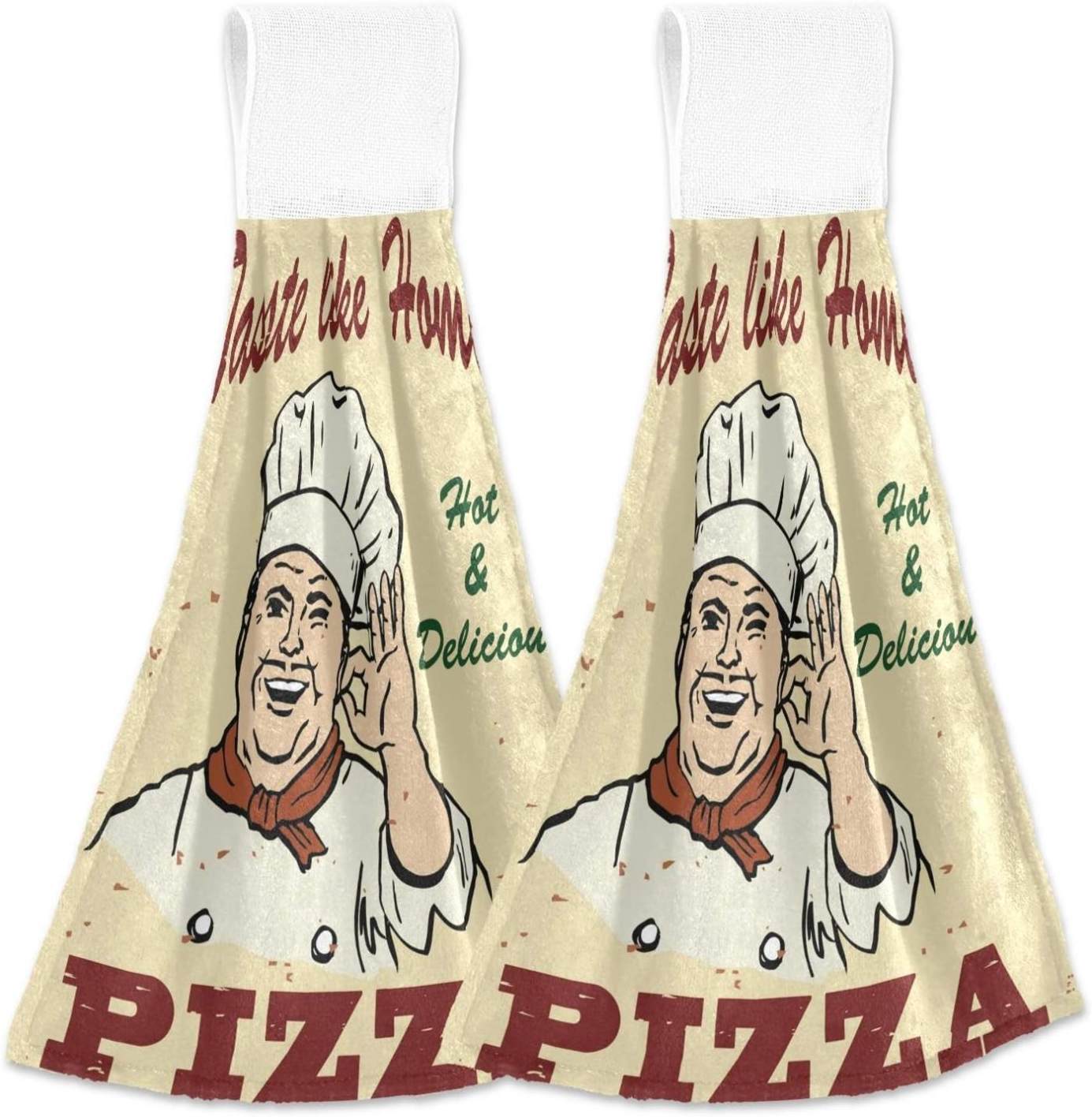 2 Piece Sets Hand Towels for Kitchen Vintage Pizza Sign Hanging Tie ...
