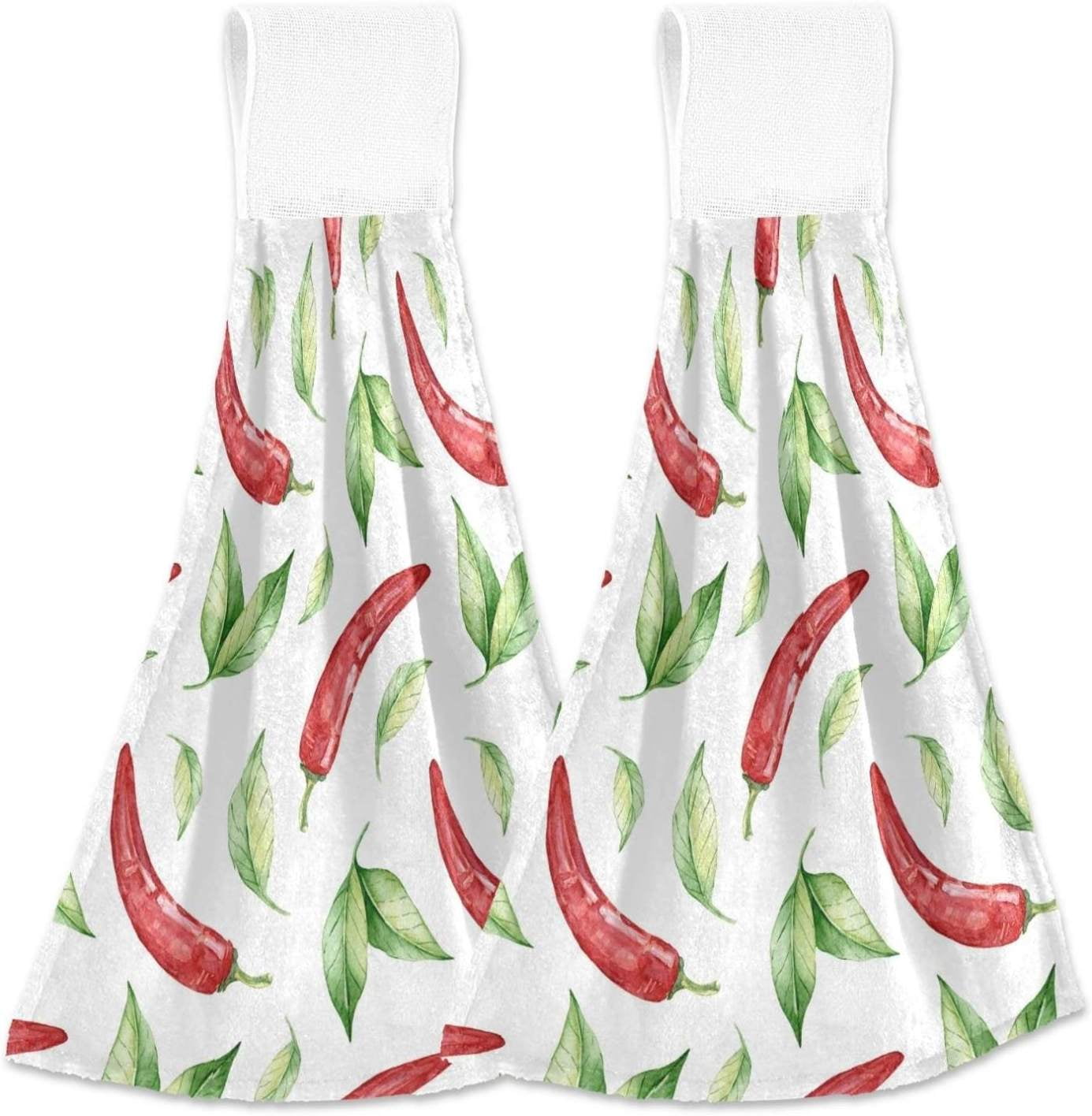 2 Piece Sets Hand Towels for Kitchen Red Hot Chili Pepper Hanging Tie ...