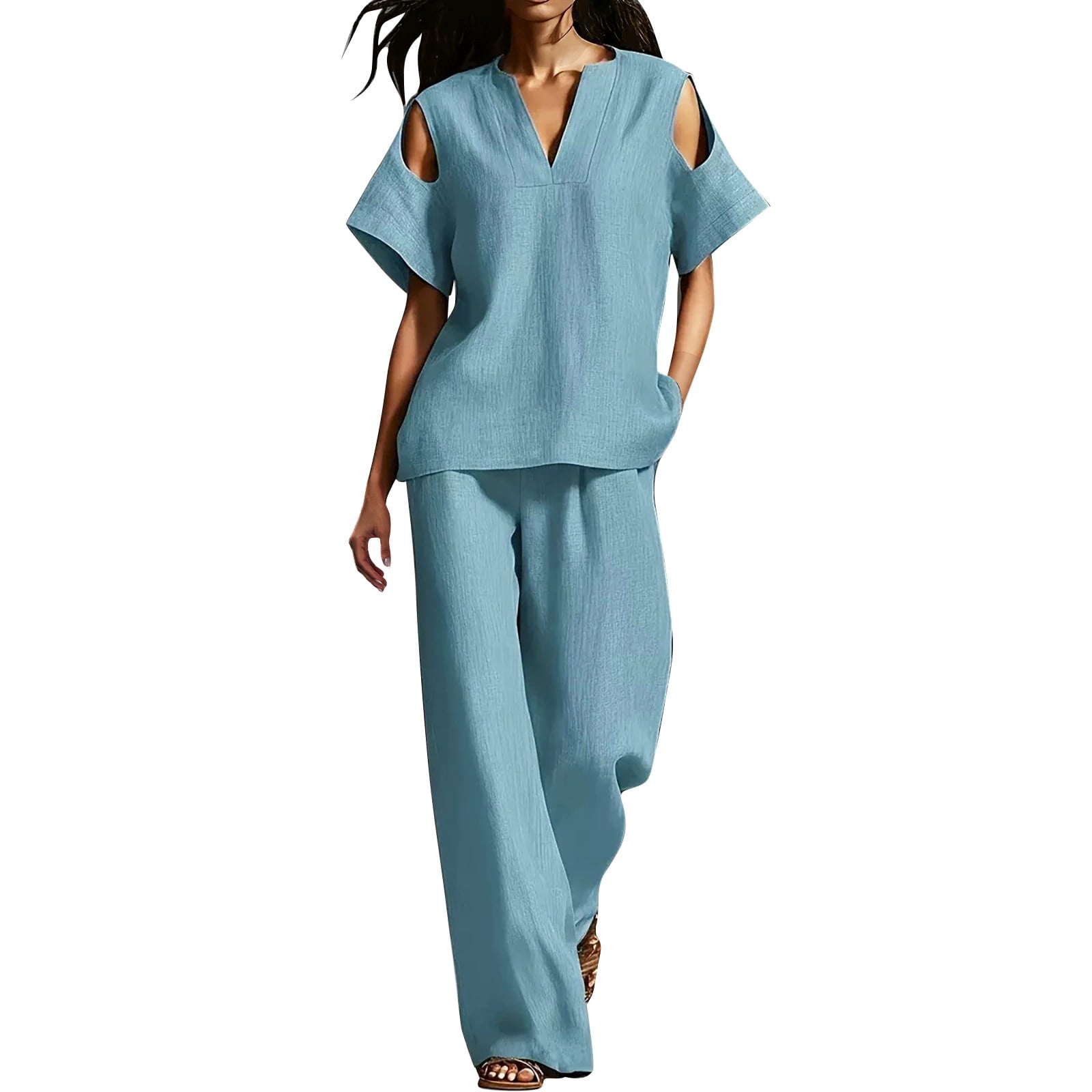 2 Piece Sets for Women Cotton Matching Two Piece Outfits Women's Linen ...