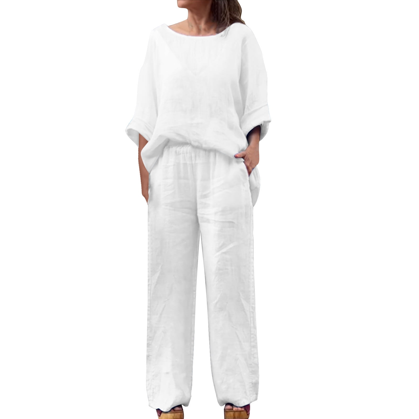 2 Piece Sets for Women Fall Pants Plus Size Linen Pants Set for Women 2 ...