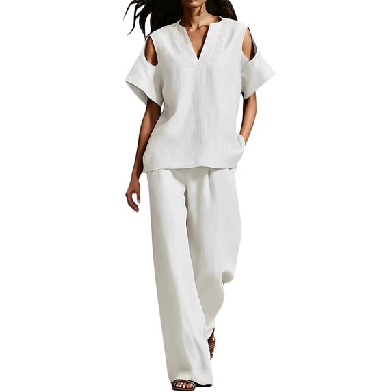 2 Piece Sets for Women Lightweight Linen Spring Outfit Flowy Wide Leg ...