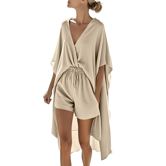 2 Piece Sets for Women Summer 2026 Lounge Short Set V Neck Batwing ...