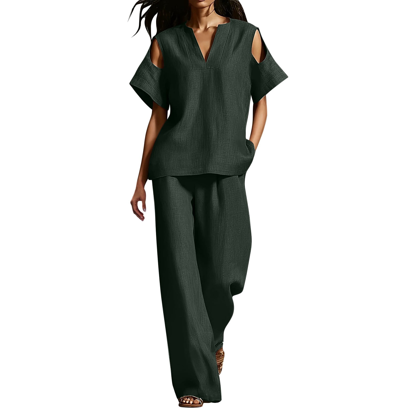 2 Piece Sets for Women Summer Daily Casual Outfit Sets Gauze Two Piece ...