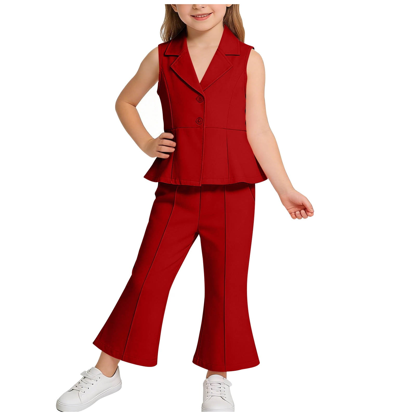 2 Piece Sets for Girls Fashion Sleeveless Waistcoat and Flare Suit ...
