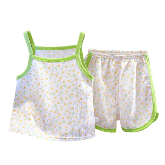 2 Piece Sets for Girls Floral Printed Lightweight Spaghetti Straps Tops ...