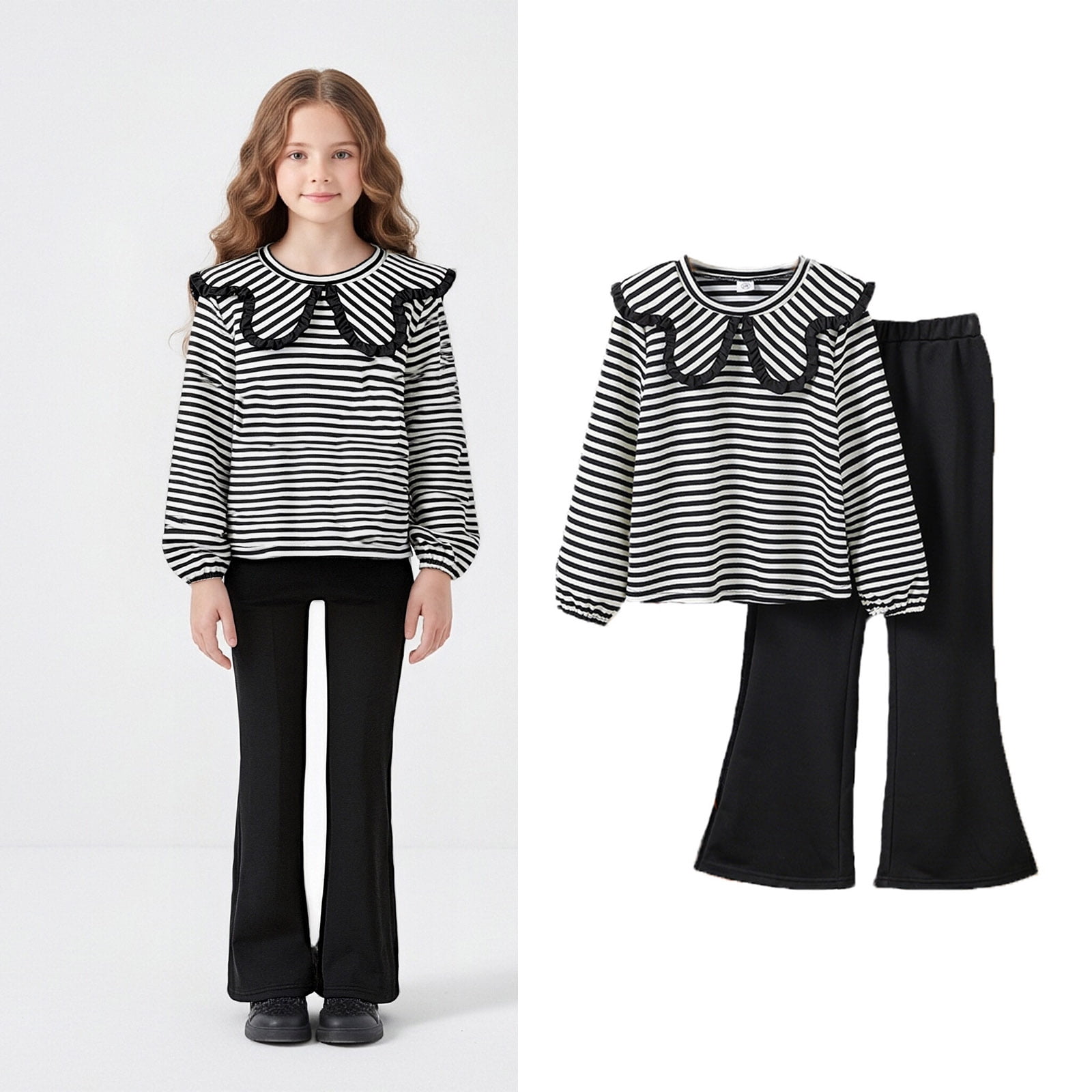 2 Piece Sets for Girls Long Sleeve Stripe Sweatshirt and Flared Pants ...