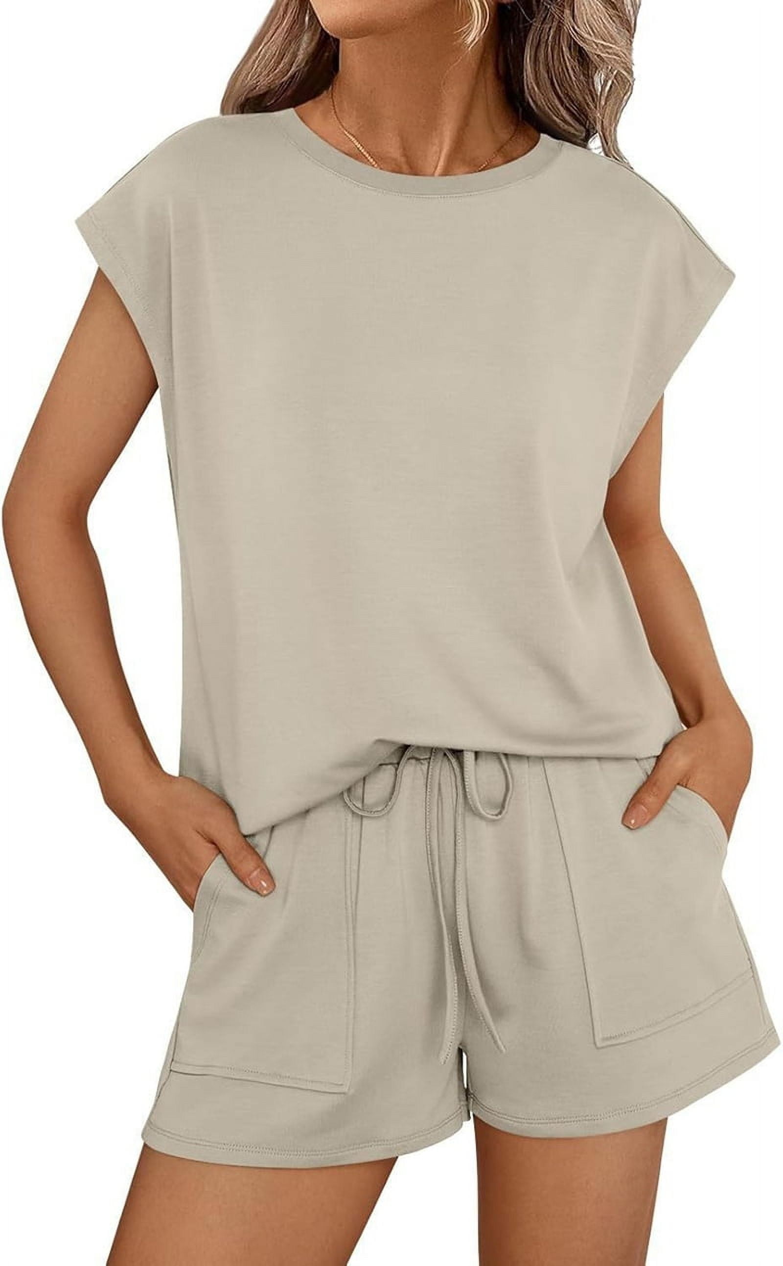 2 Piece Sets for Women Casual Summer Lounge Set Cap Sleeve Tops and ...