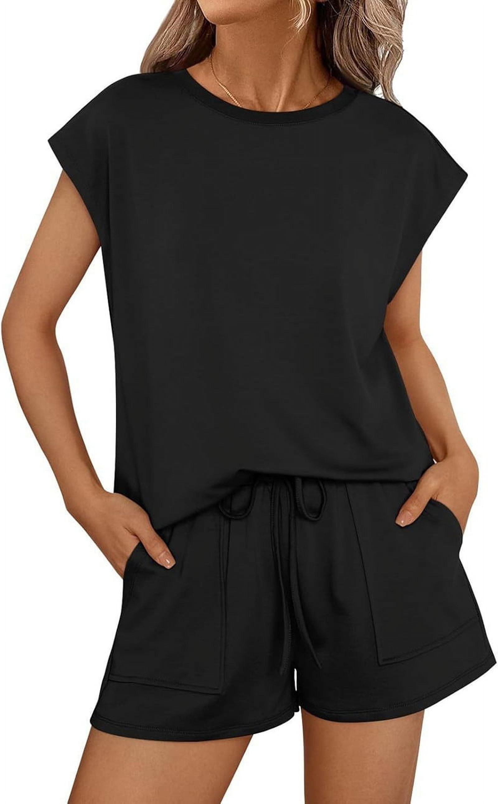 2 Piece Sets for Women Casual Summer Lounge Set Cap Sleeve Tops and ...