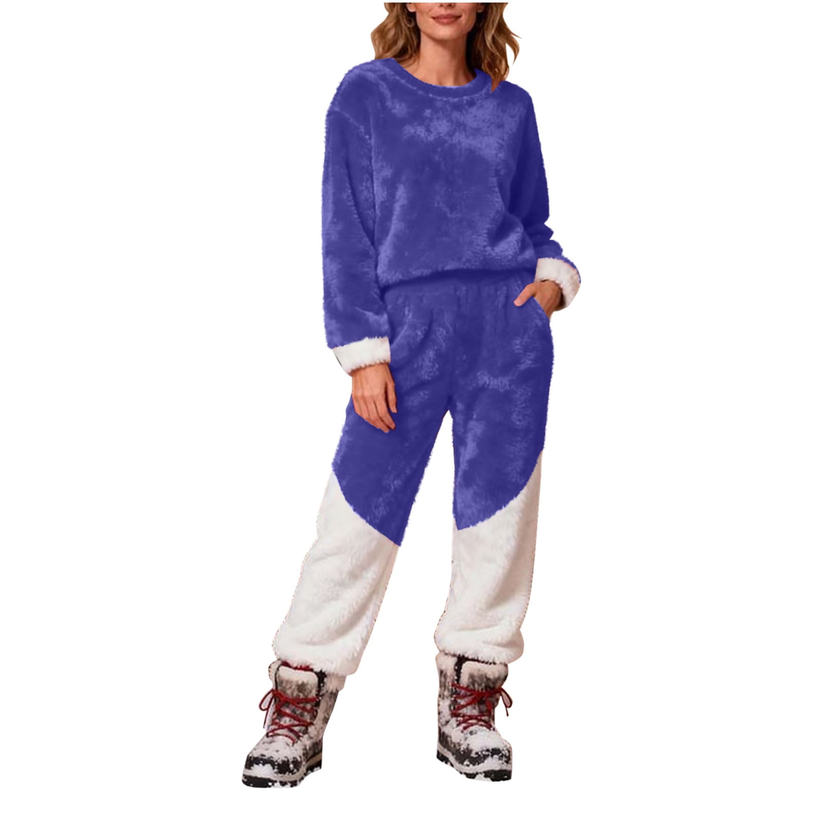 2 Piece Sets for Women Color Block Crewneck Tops Long Pants Shrepa ...