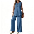 2 Piece Sets for Women Dressy Summer Button V Neck Sleeveless Top Wide ...