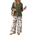 2 Piece Sets for Women Elbow Sleeve Tops and Wide Leg Long Pants Lounge ...