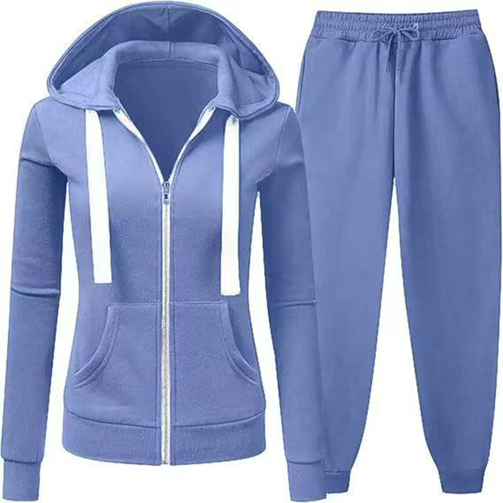 2 Piece Sets for Women Fall Casual Solid Color Full Zip Hoodie And ...