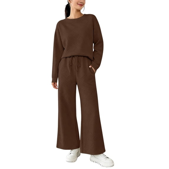 2 Piece Sets for Women Fall Trendy Long Sleeve Sweatshirt Wide Leg ...