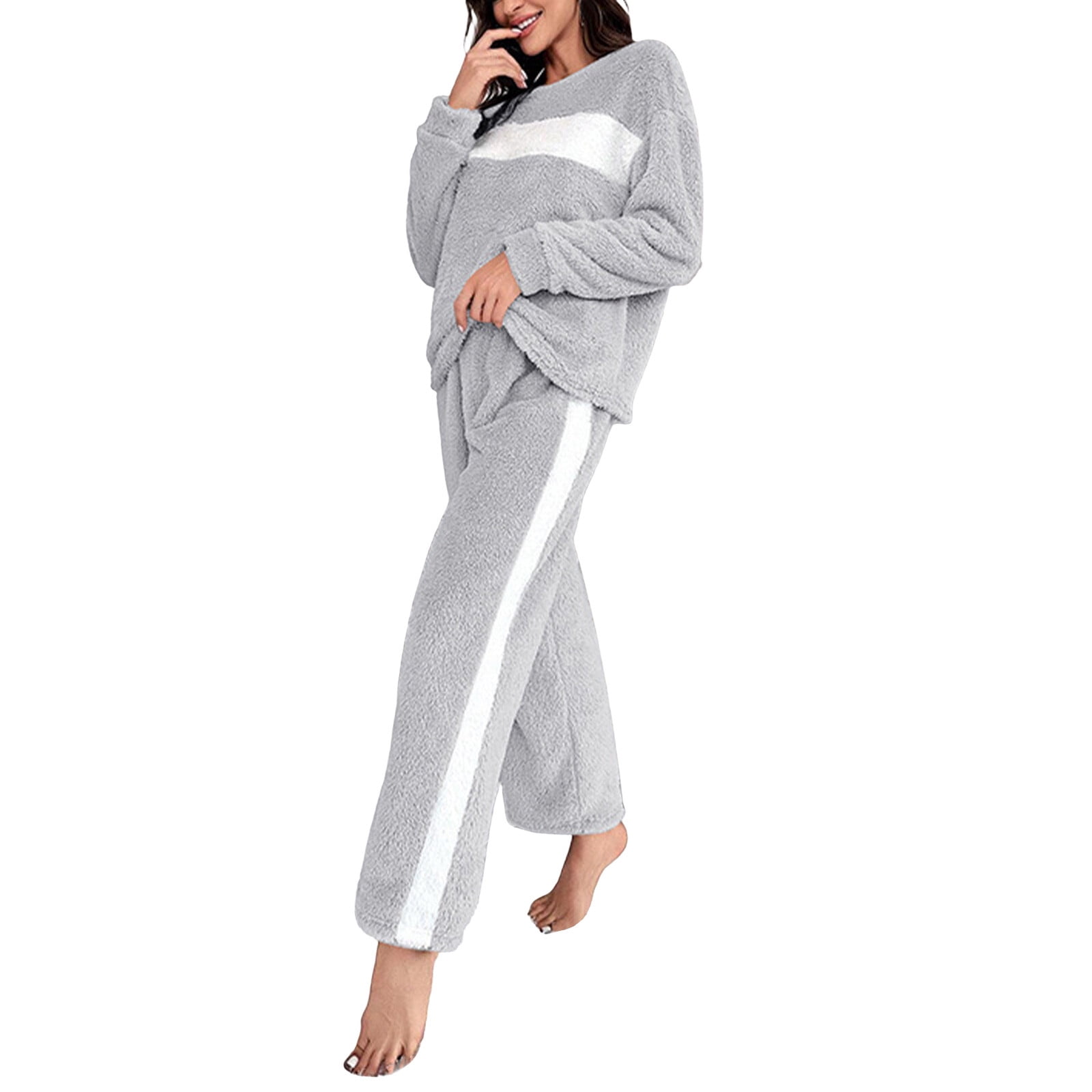 2 Piece Sets for Women Home Wear Long Sleeve Round Neck Pullover Baggy ...