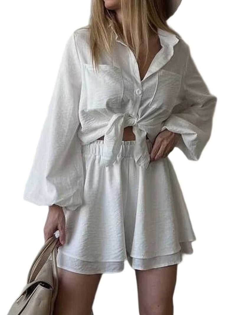 2 Piece Sets for Women Matching Two Piece Fashion Oversized Shirts and ...