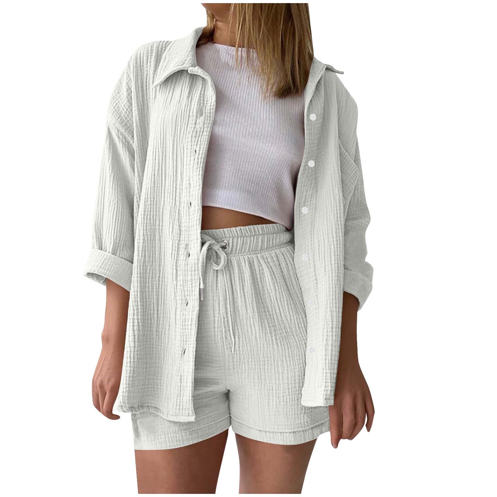 2 Piece Sets for Women New Two Piece Sets for Women 3/4 Sleeve Button ...