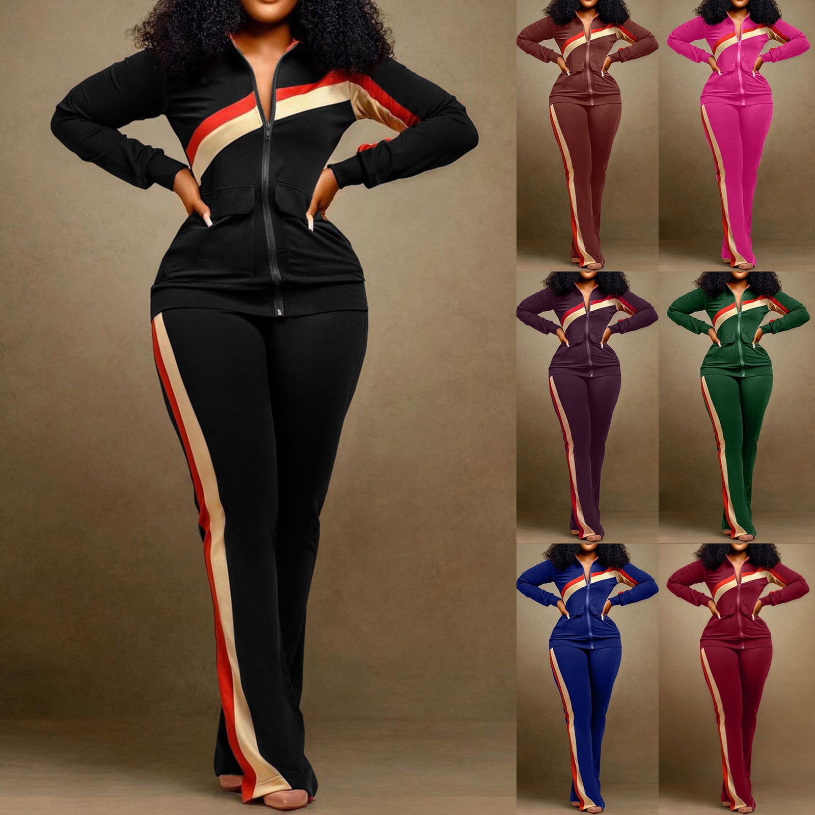 2 Piece Sets for Women Printed Sports Zip Up Hoodies Loose Sweatpants ...