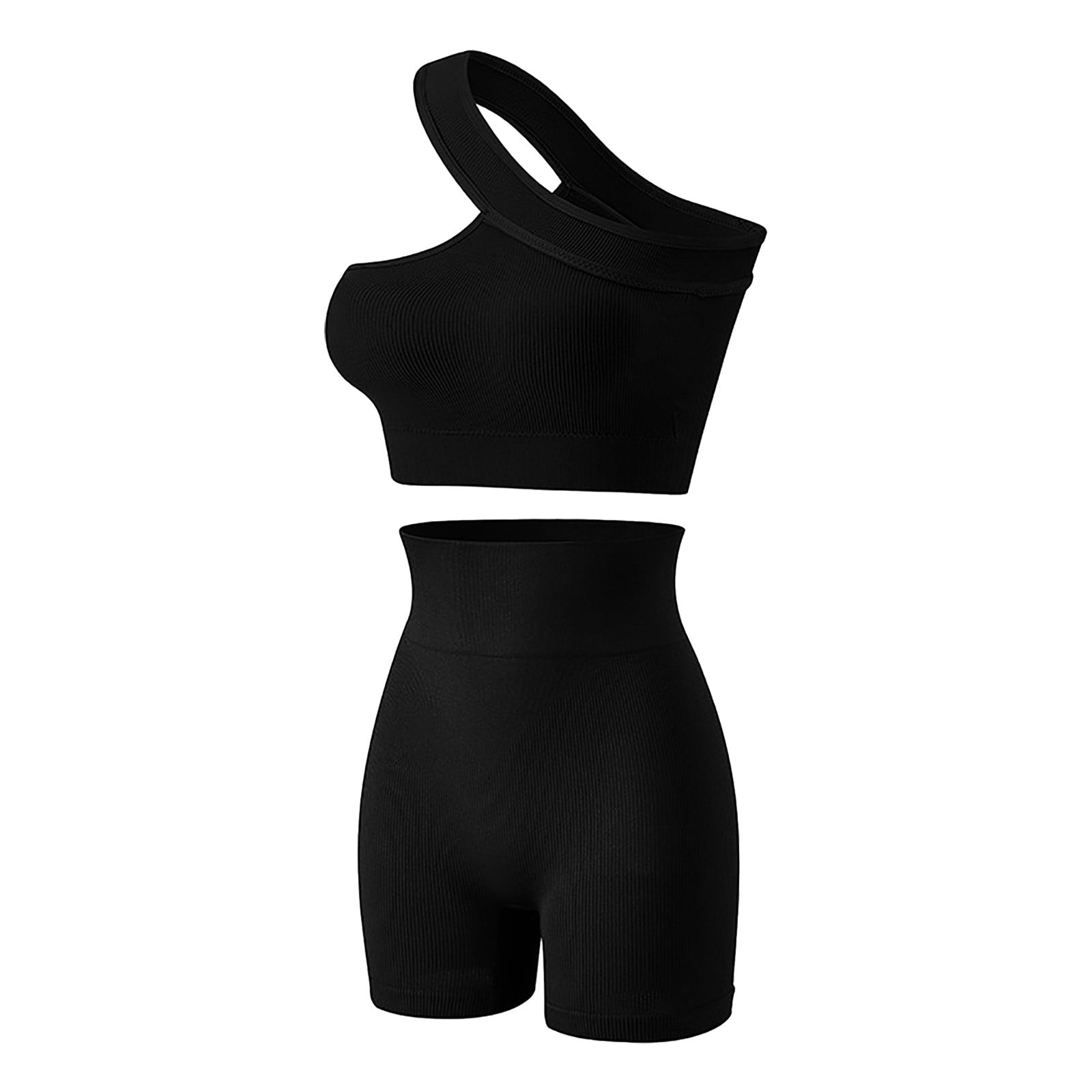 2 Piece Sets for Women Solid Color Yoga Suit One Shoulder Sports Bra ...