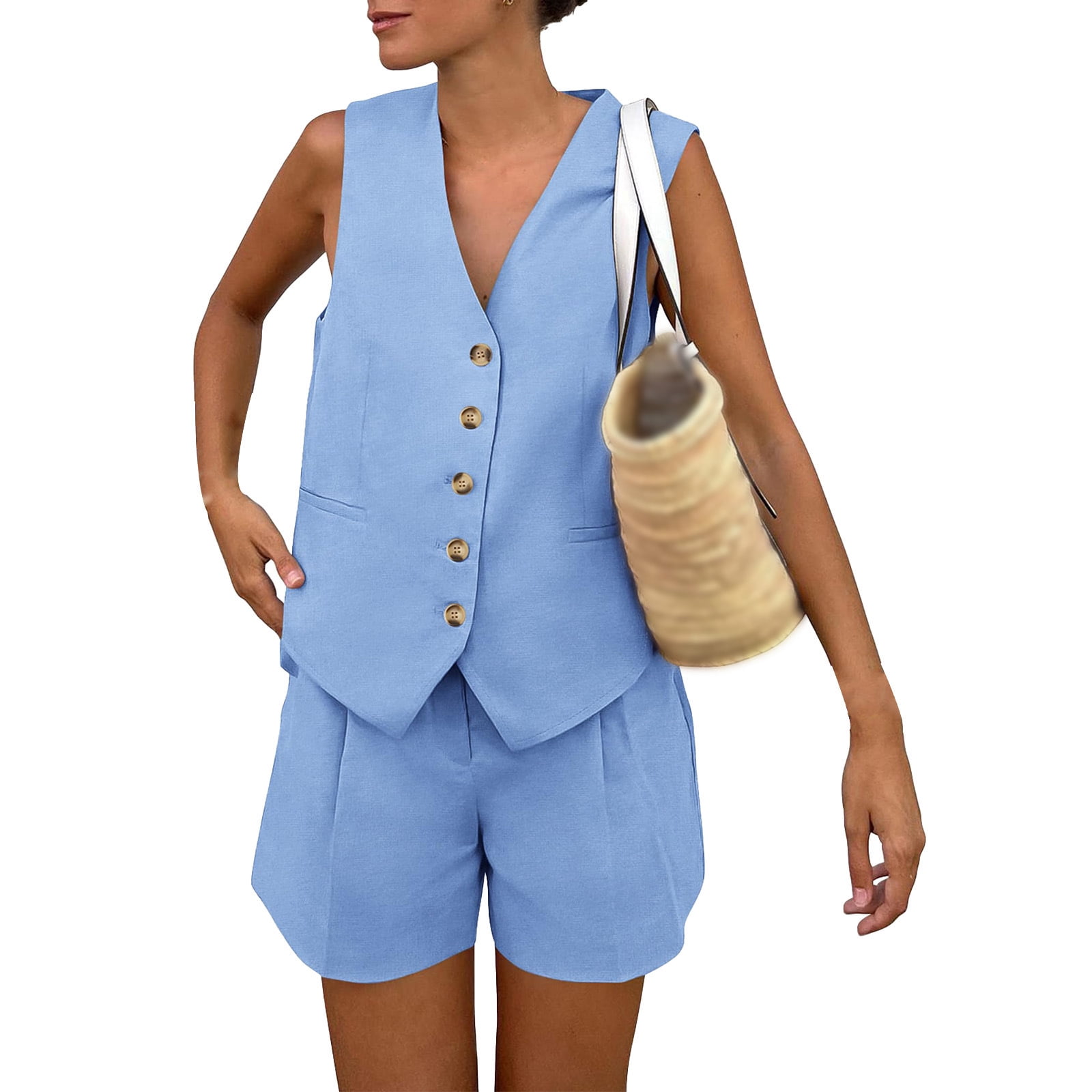 2 Piece Sets for Women Summer Outfits Sleeveless V-Neck Vest and Shorts ...