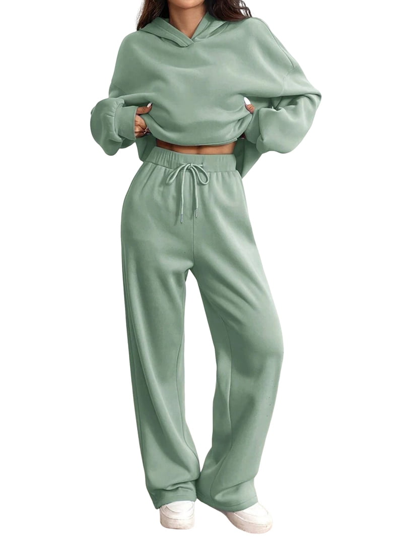 2 Piece Sets for Women Sweatsuits Casual Hoodie Jacket Wide Leg ...
