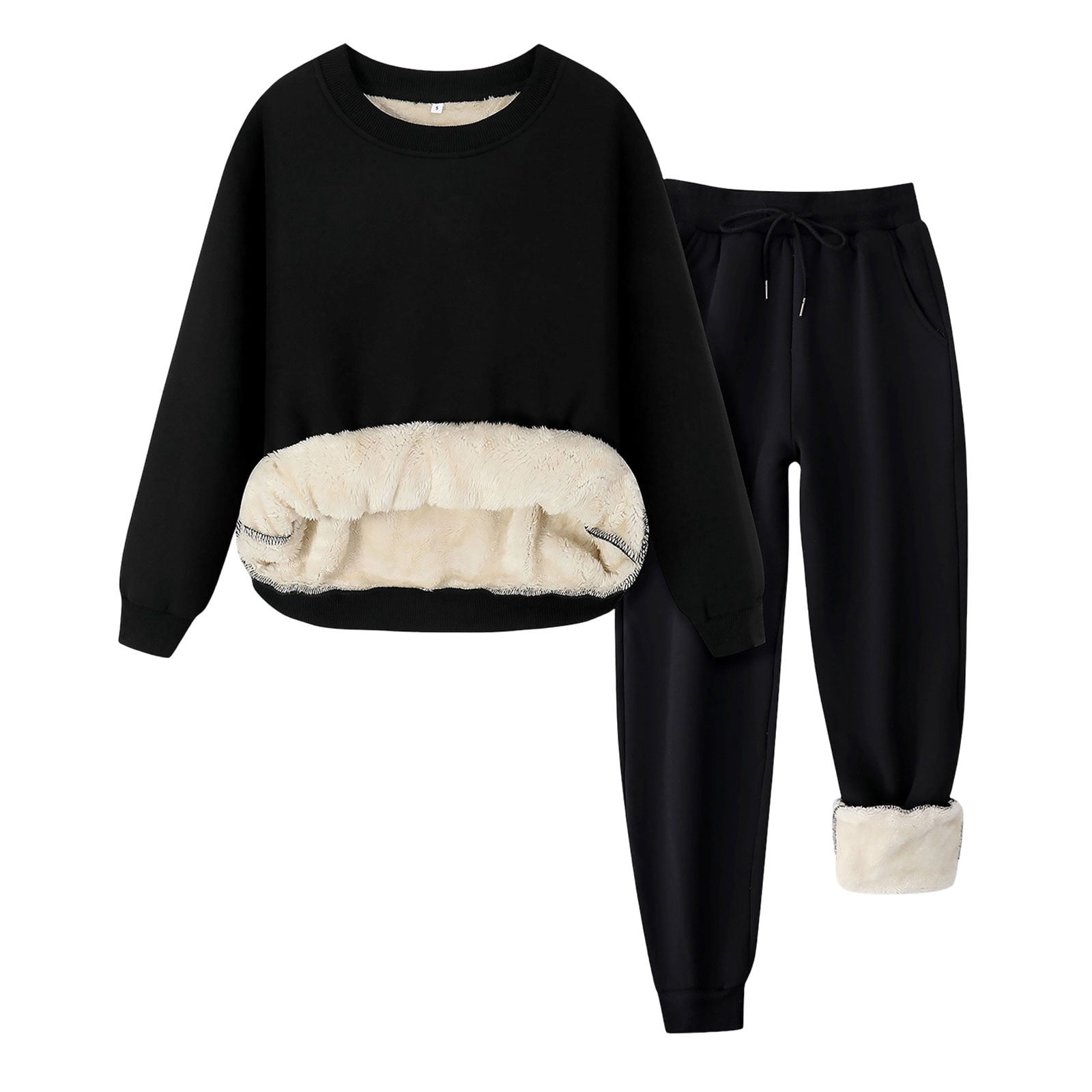 2 Piece Sets for Women Winter Tracksuit Cozy Lined Pullover Hoodie with ...